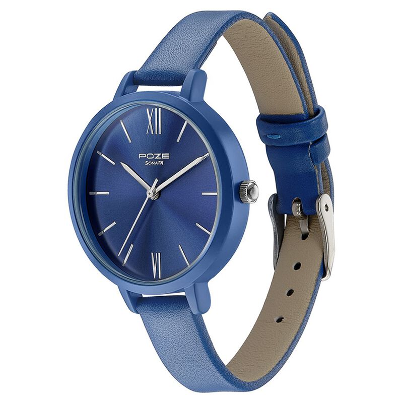 Buy Online Sonata Poze Quartz Analog Blue Dial Leather Strap Watch for ...