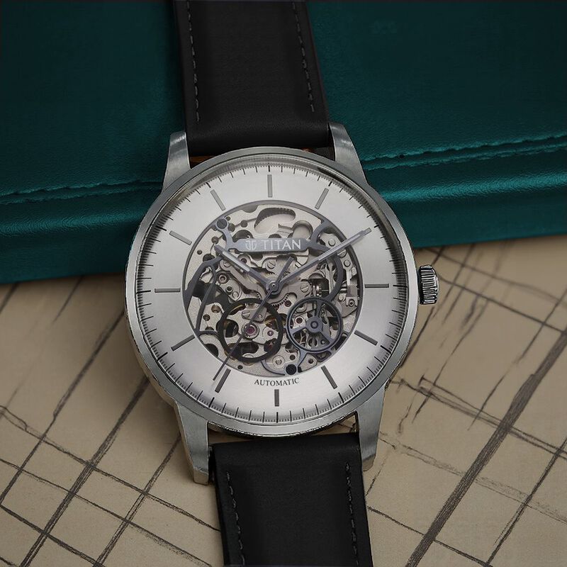 Buy Online Titan Automatic Color Upgrade Silver Dial Grey Leather Strap ...
