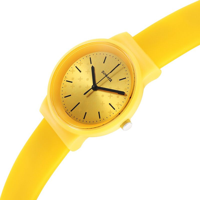 Buy Online Sonata Splash Quartz Analog Yellow Dial Plastic Strap Watch ...
