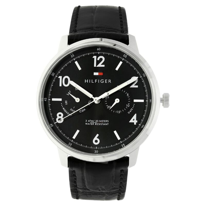 Buy Online Tommy Hilfiger Quartz Multifunction Black Dial Leather Strap ...