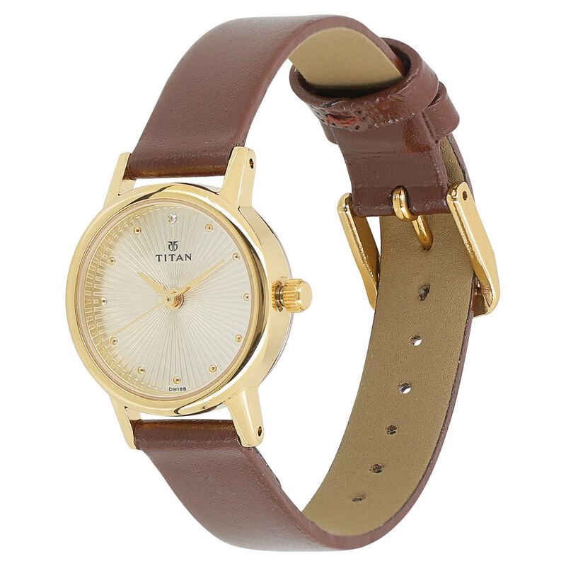 Buy Online Titan Quartz Analog Champagne Dial Leather Strap Watch for ...