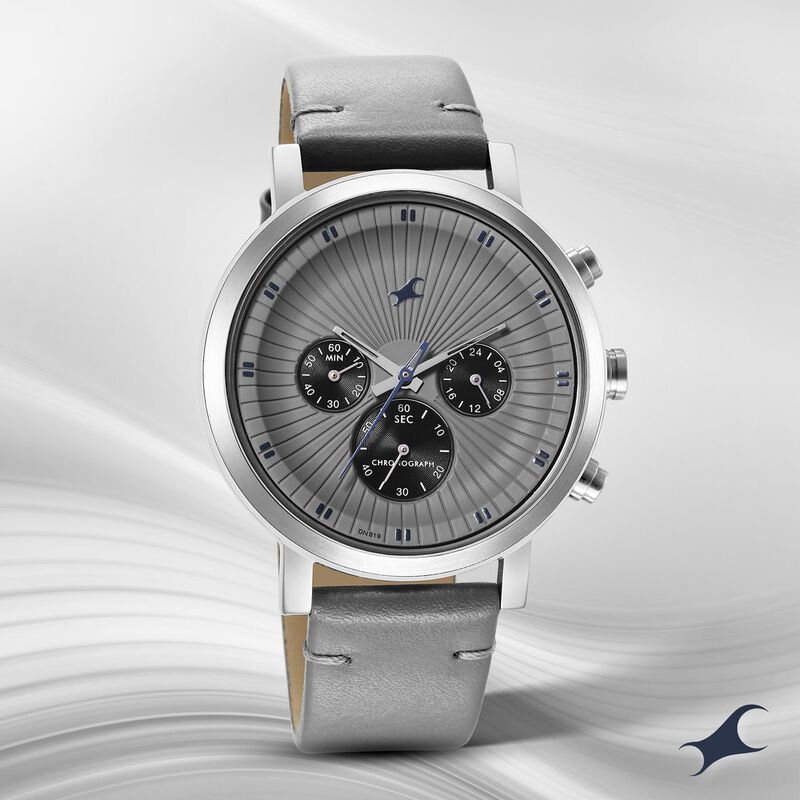 Buy Online Fastrack Kronos Multifunction Grey Dial Leather Strap Watch ...