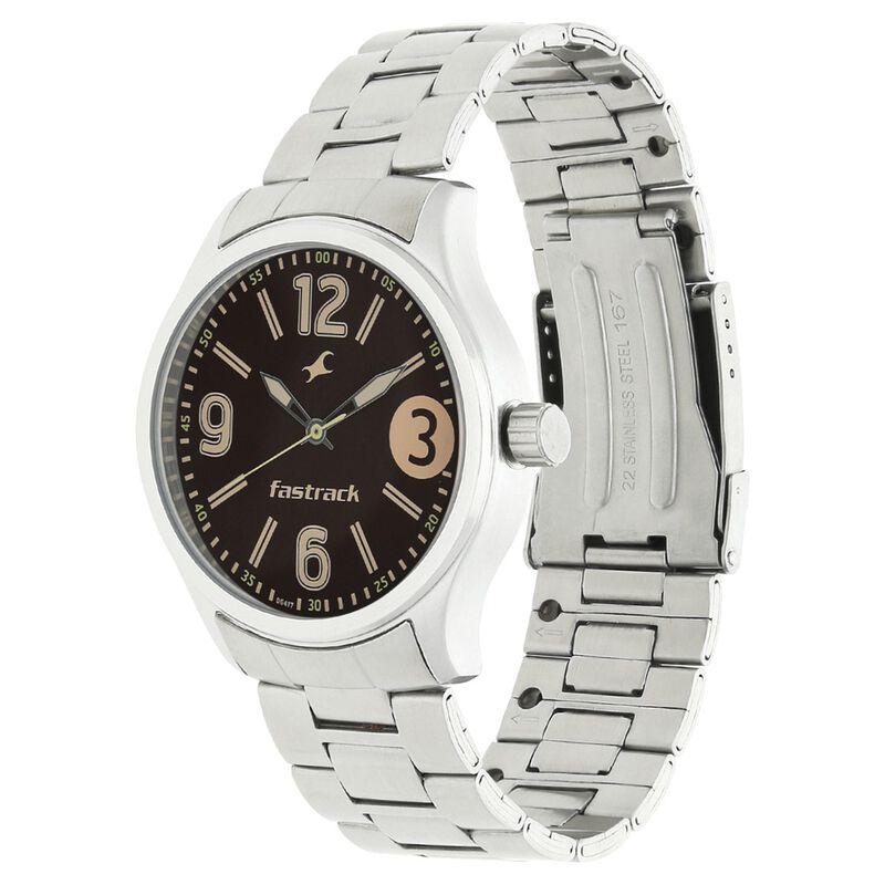 Buy Online Fastrack Bare Basics Quartz Analog Brown Dial Metal Strap ...