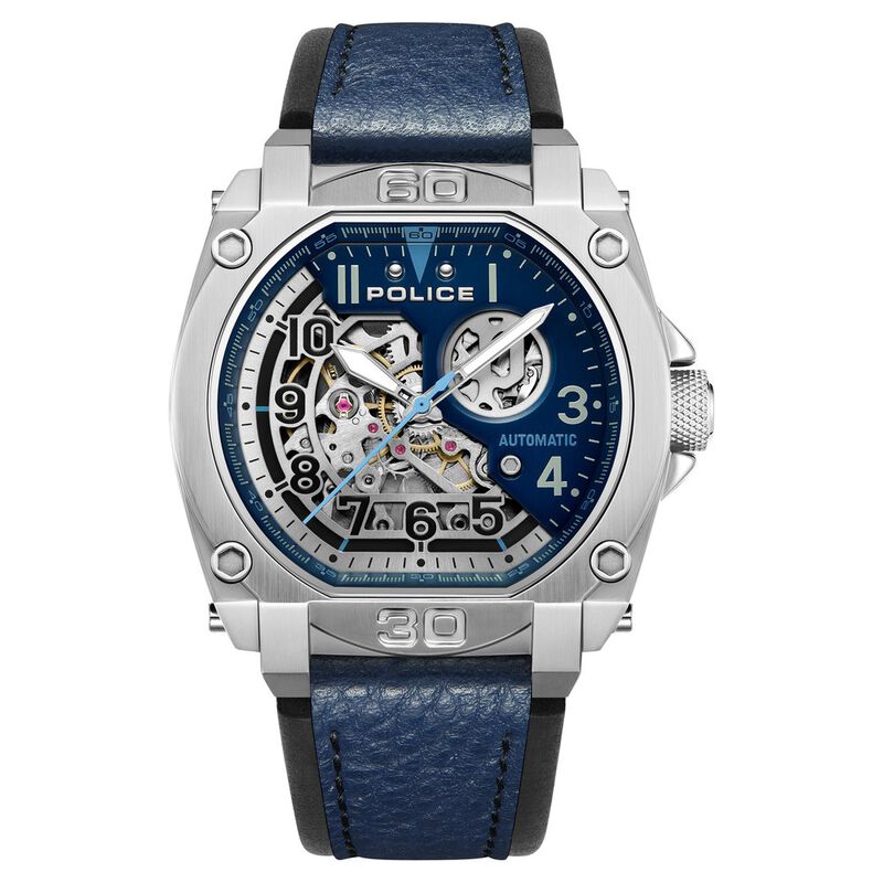 Buy Online Police Automatic Blue Dial Blue Leather Strap Watch For Men ...