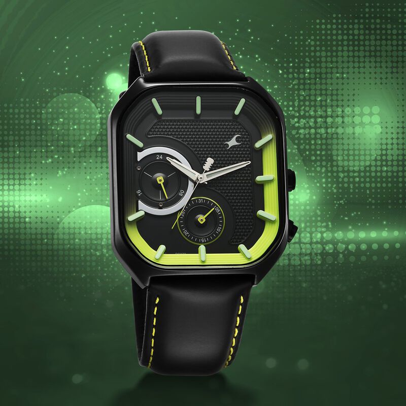 Buy Online Fastrack Groove Multifunction Black Dial Guy's Leather Strap ...