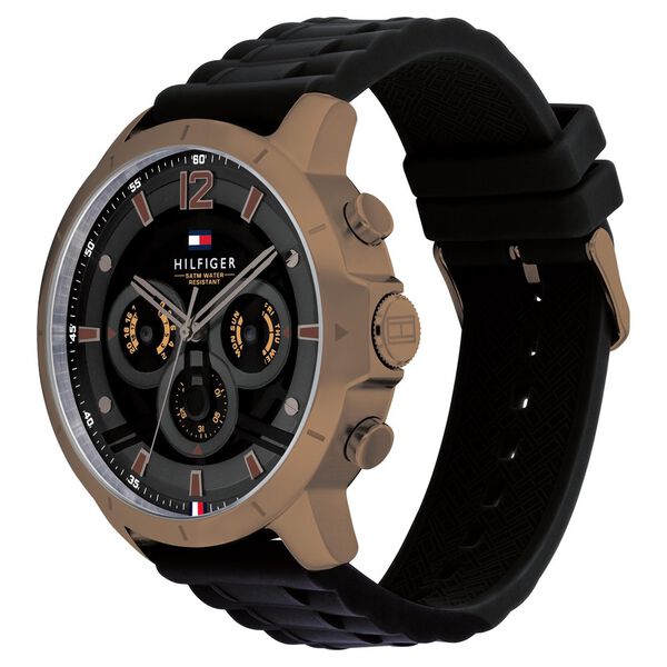 Buy Online Tommy Hilfiger Quartz Multifunction Black Dial Silicone ...