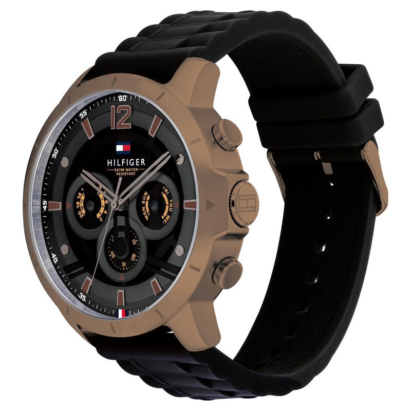 Buy Online Tommy Hilfiger Quartz Multifunction Black Dial Silicone ...