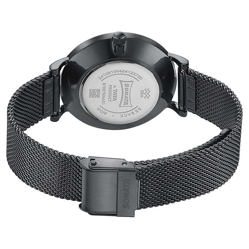 Buy Online Sonata Quartz Analog Black Dial Black Stainless Steel Strap ...