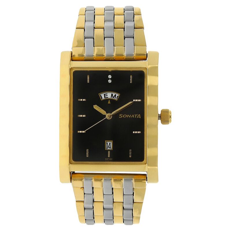 Buy Online Sonata Quartz Analog with Day and Date Black Dial Stainless ...