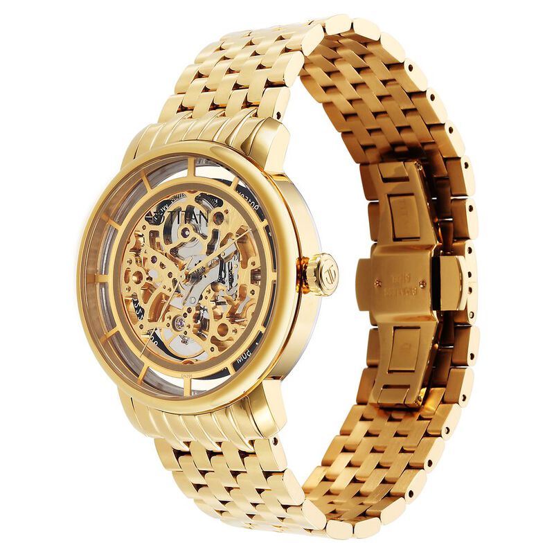 Buy Online Titan Mechanical Slimline Golden Dial Mechanical Stainless ...