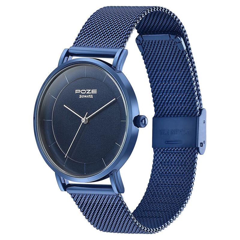 Buy Online Sonata Poze Quartz Analog Blue Dial Mesh Strap Watch for Men ...