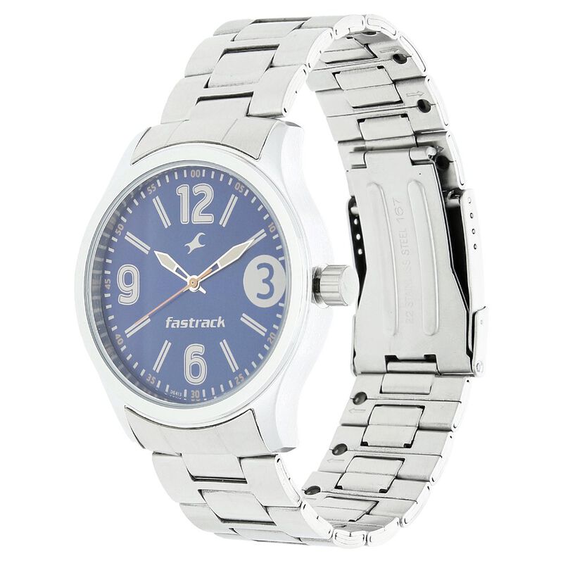 Buy Online Fastrack Bare Basics Quartz Analog Blue Dial Metal Strap ...