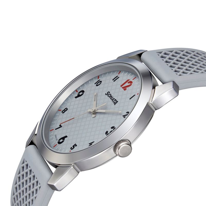 Buy Online Sonata Smart Plaid Quartz Analog Grey Dial TPU Strap Watch ...