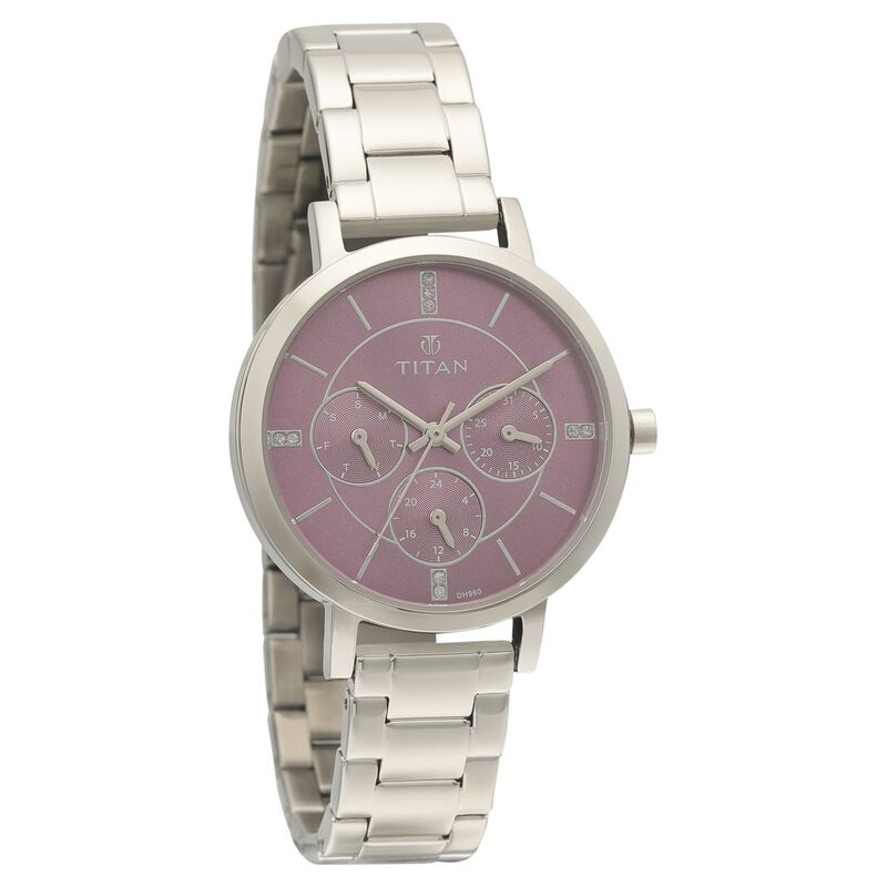 Buy Online Titan Quartz Multifunction Purple Dial Stainless Steel Strap ...
