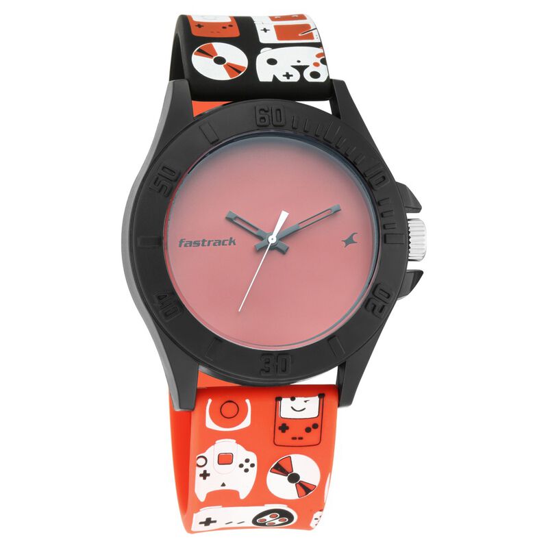 Buy Online Fastrack Arcade Quartz Analog Red Dial Silicone Strap Unisex ...