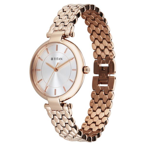 Buy Online Titan Eminence Quartz Analog Silver Dial Rose Gold Strap ...