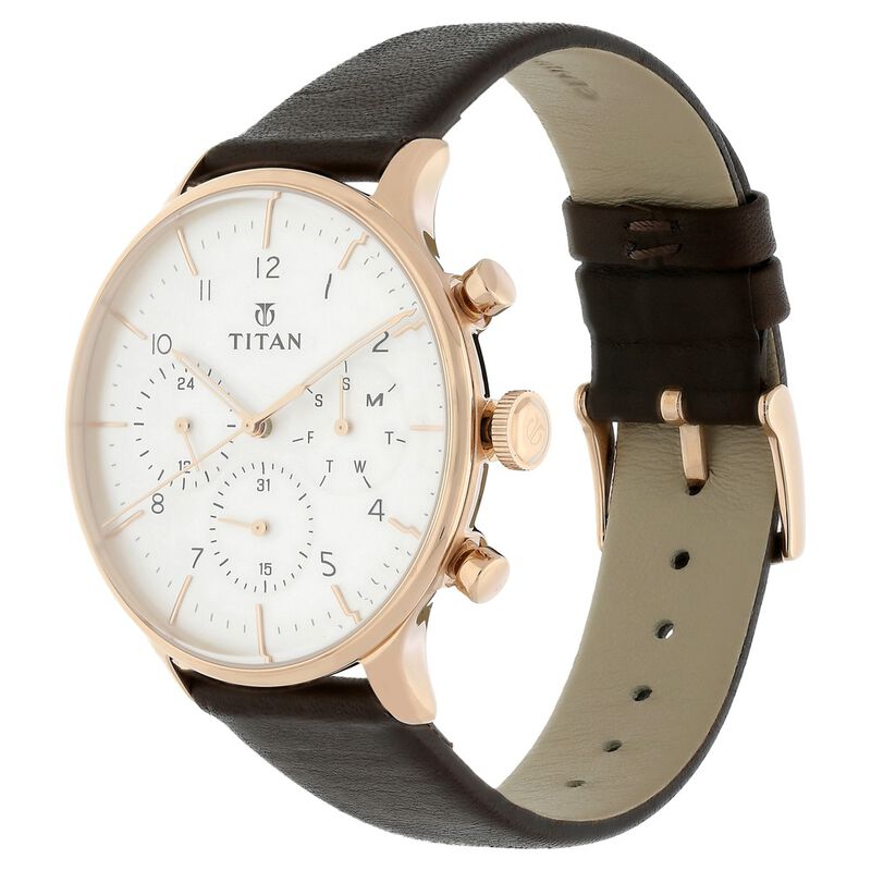 Buy Online Titan Quartz Multifunction White Dial Leather Strap Watch ...
