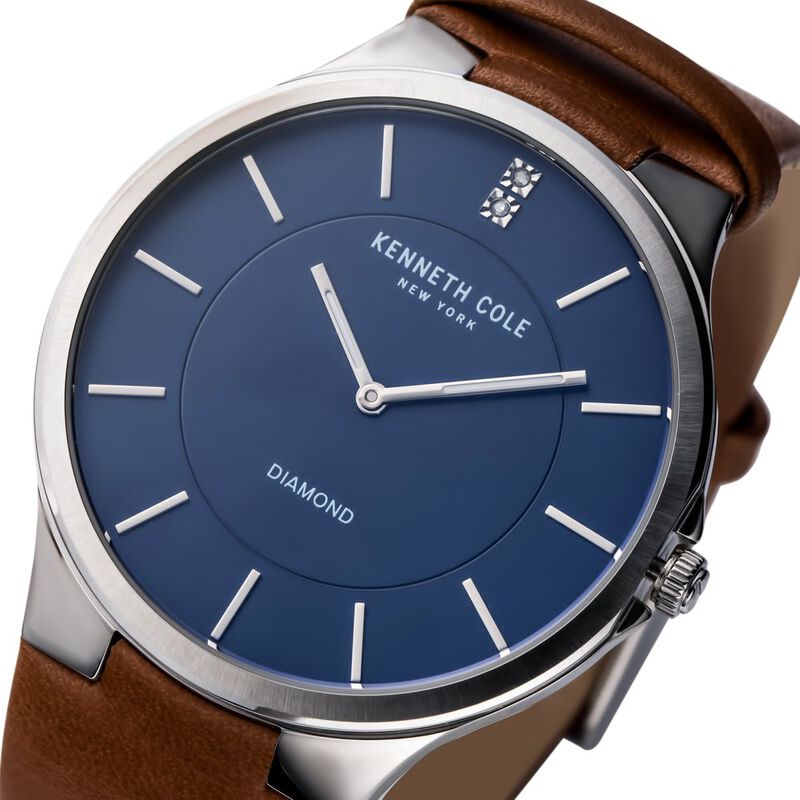 Buy Online Kenneth Cole Blue Dial Leather Strap Watch For Men ...