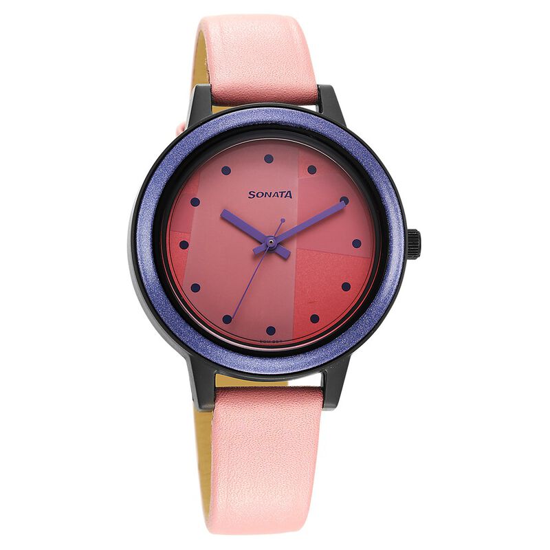 Buy Online Sonata Splash Pink Dial Women Watch With Leather Strap ...