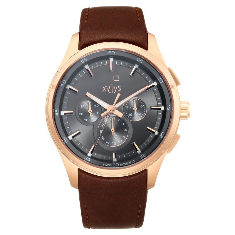 Buy Online Xylys Quartz Multifunction Grey Dial Leather Strap Watch for ...