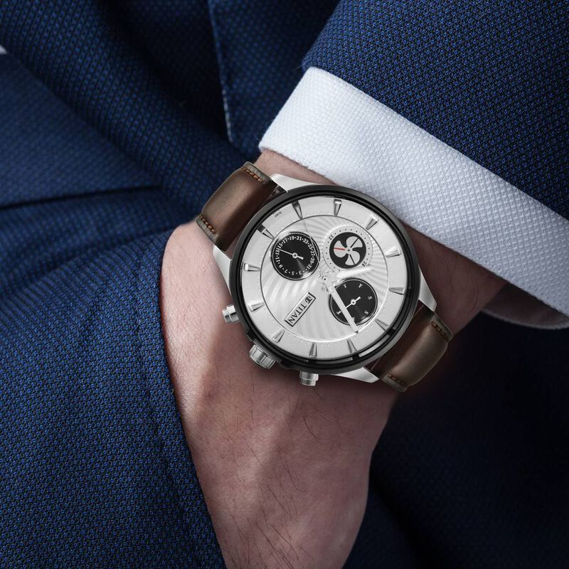 Buy Online Titan Maritime White Dial Quartz Multifunction Leather Strap ...