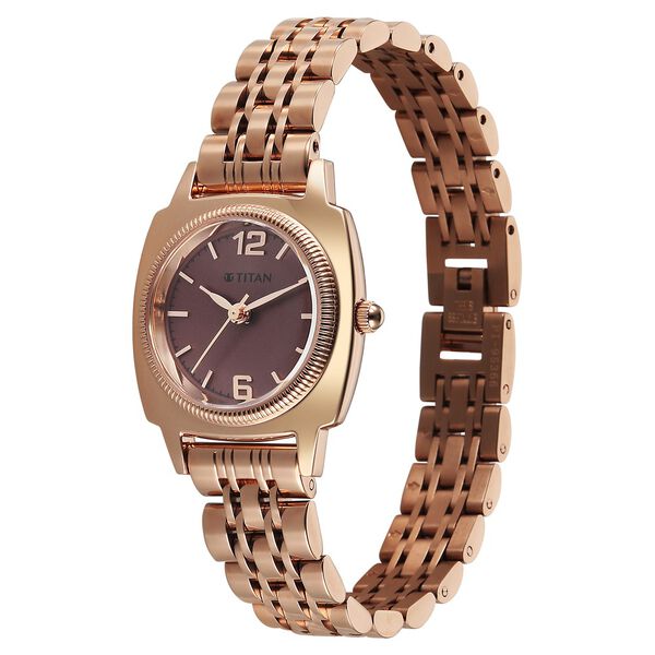 Buy Online Titan Eminence Quartz Analog Red Dial Rose Gold Strap Watch ...
