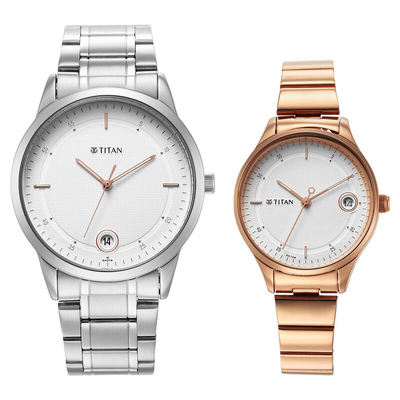 Buy Online Titan Bandhan White Dial Analog Date Stainless Steel Strap ...