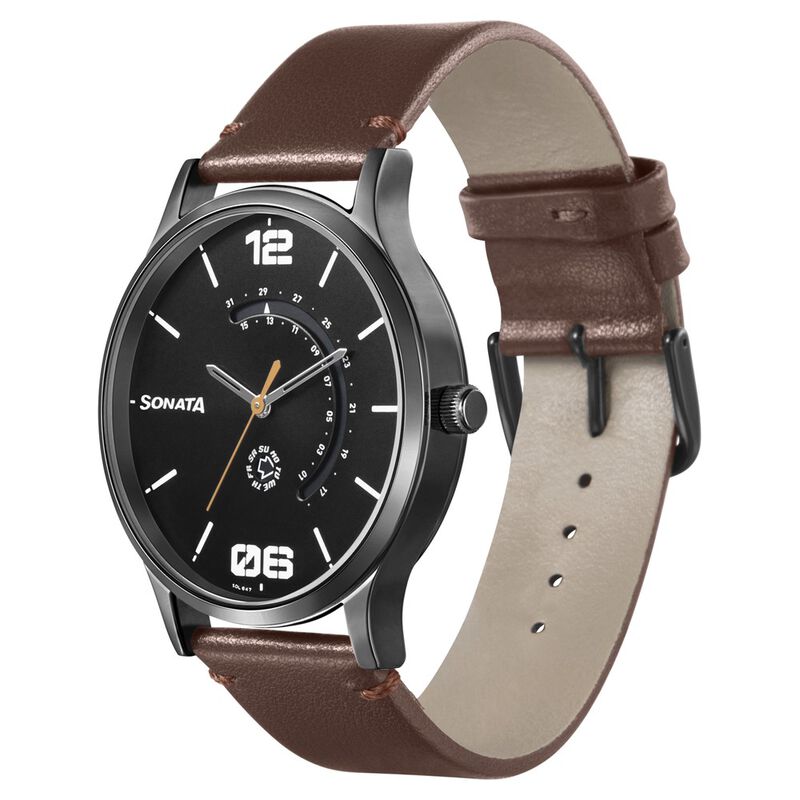 Buy Online Sonata RPM Quartz Analog with Day and Date Brown Dial ...