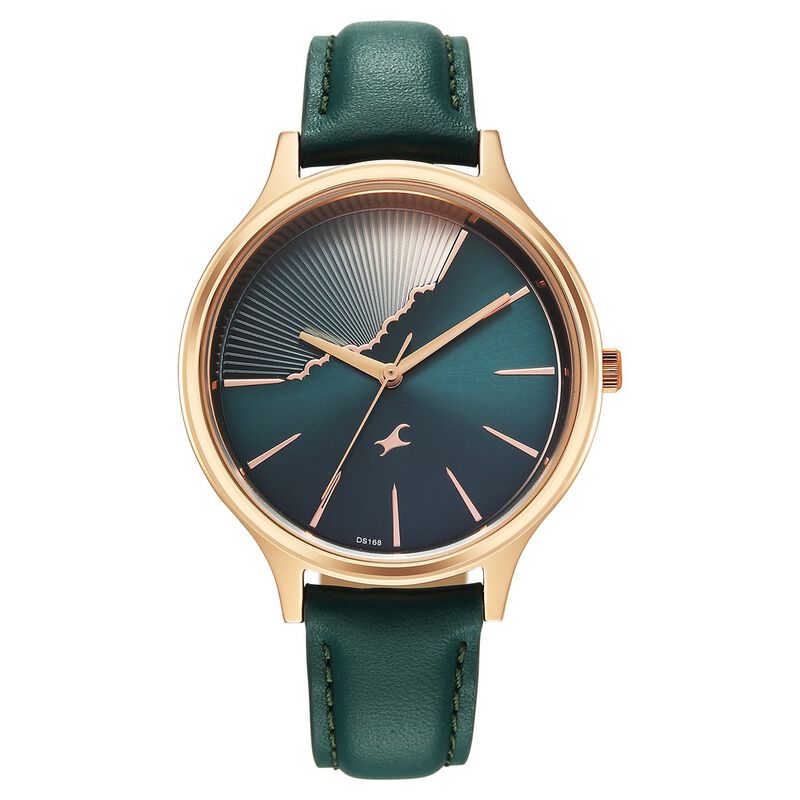 Buy Online Fastrack Style Up Quartz Analog Green Dial Green Leather ...
