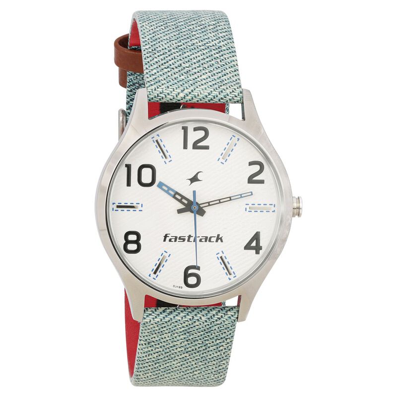 Buy Online Fastrack Denim Quartz Analog White Dial Leather Strap Watch ...
