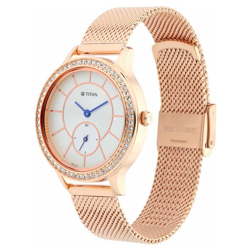Buy Online Titan Sparkle Rose Gold Dial Analog Metal Strap watch for ...