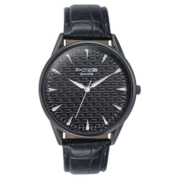 Buy Online Sonata Poze Quartz Analog Black Dial Black Color Leather ...