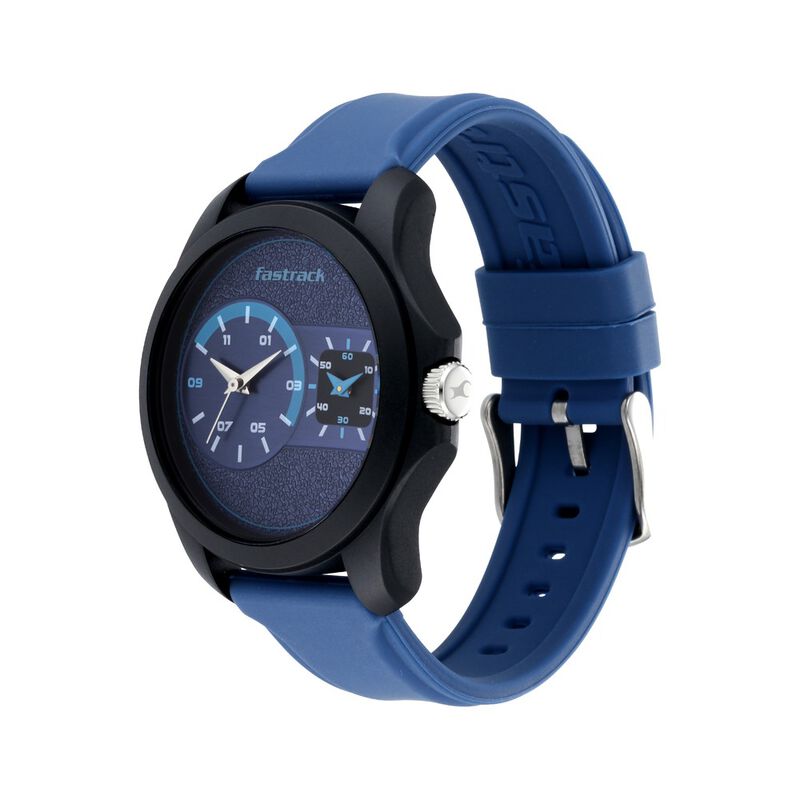 Buy Online Fastrack Dual Time Quartz Analog Blue Dial Silicone Strap ...