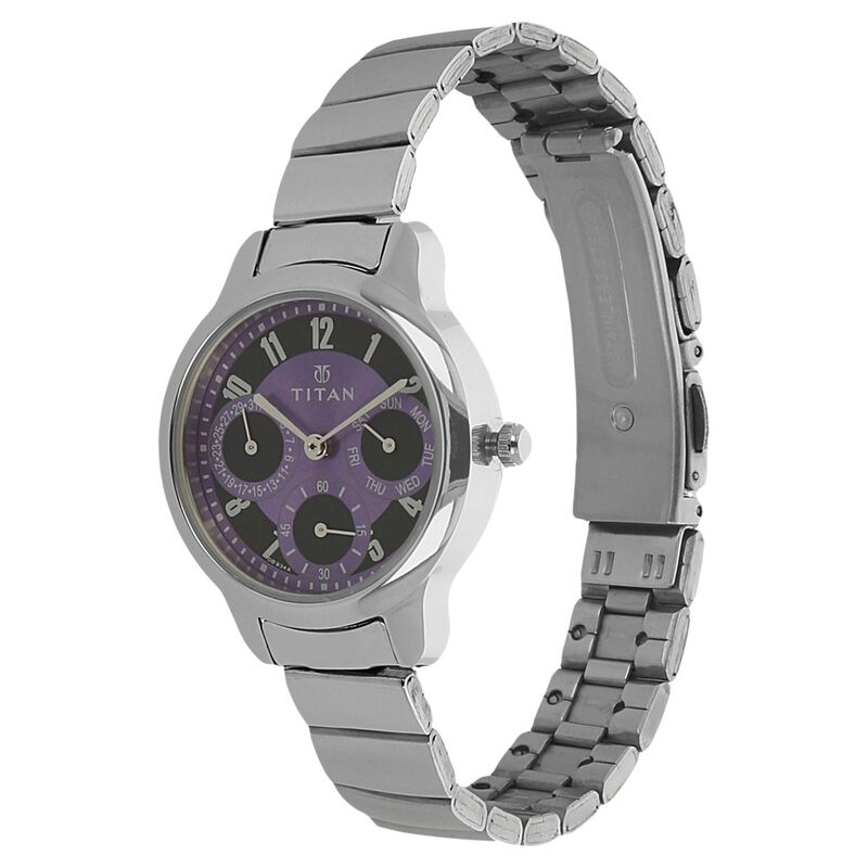 Buy Online Titan Quartz Analog Purple Dial Stainless Steel Strap Watch ...
