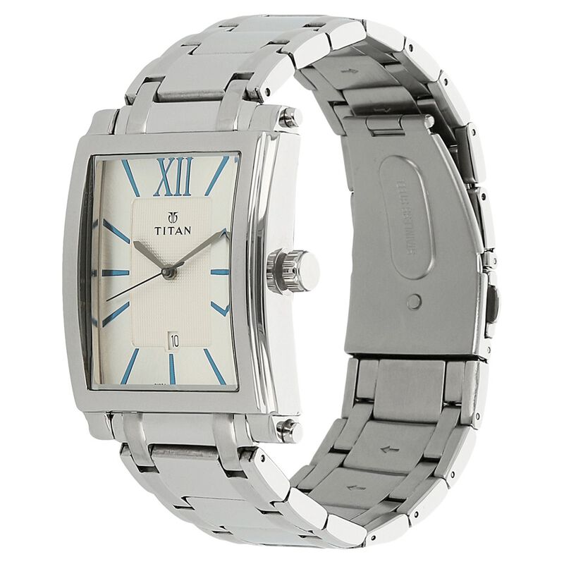 Buy Online Titan Rectangle Silver Dial Analog with Date Metal Strap ...