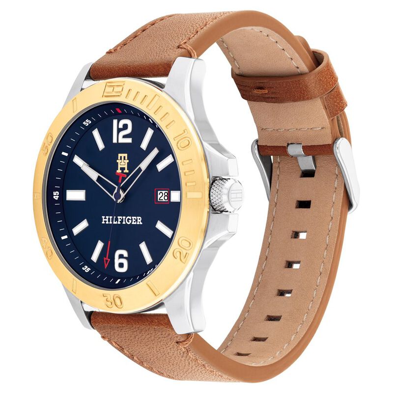 Buy Online Tommy Hilfiger Blue Dial Brown Colour Leather Strap Watch ...