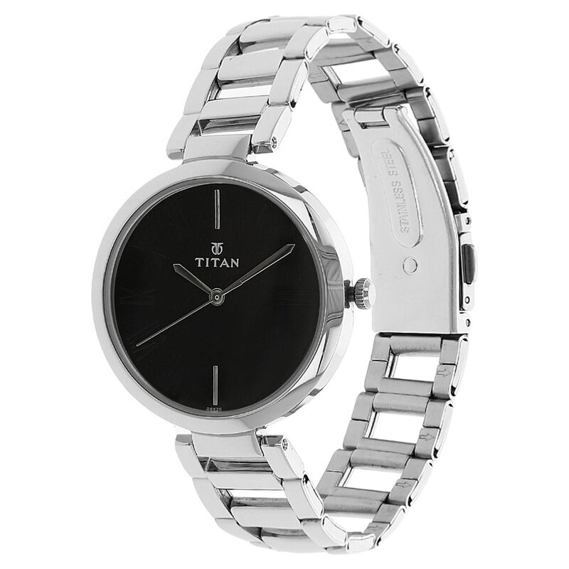 Buy Online Titan Quartz Analog Black Dial Stainless Steel Strap Watch ...
