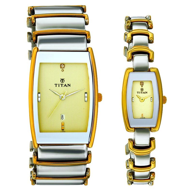 Buy Online Titan Quartz Analog Champagne Dial Watch for Couple ...