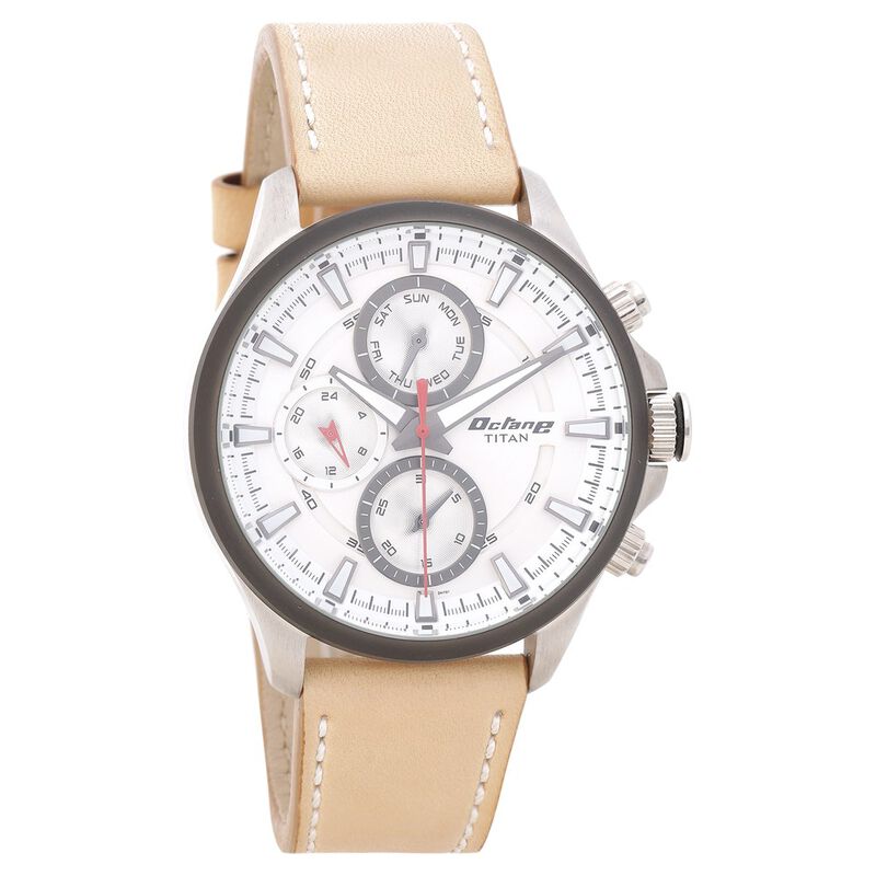 Buy Online Titan Octane White Dial Quartz Multifunction Leather Strap ...