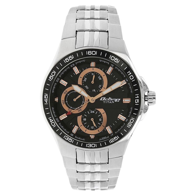 Buy Online Titan Quartz Multifunction Black Dial Stainless Steel Strap ...