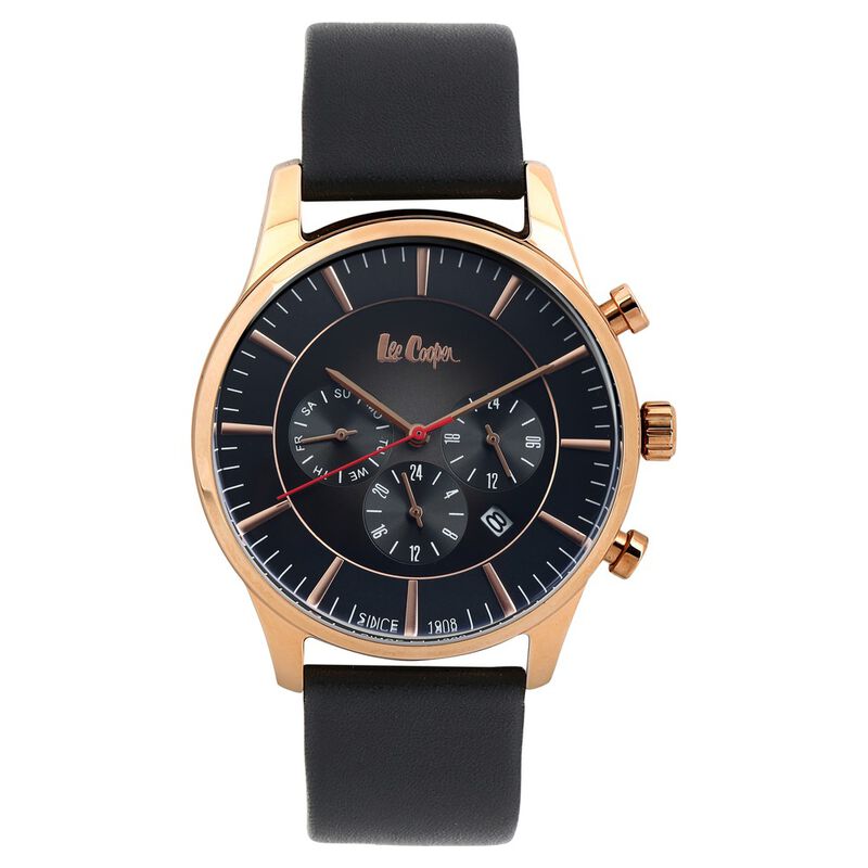 Buy Online Lee Cooper Quartz Multifunction Black Dial Leather Strap ...