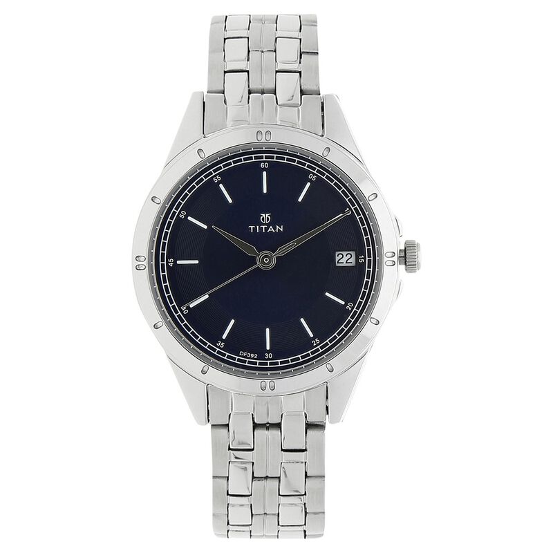 Buy Online Titan Quartz Analog with Date Blue Dial Stainless Steel ...