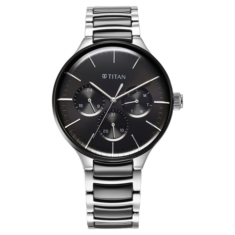 Buy Online Titan Ceramic Fusion Quartz Multifunction Black Dial Silver ...