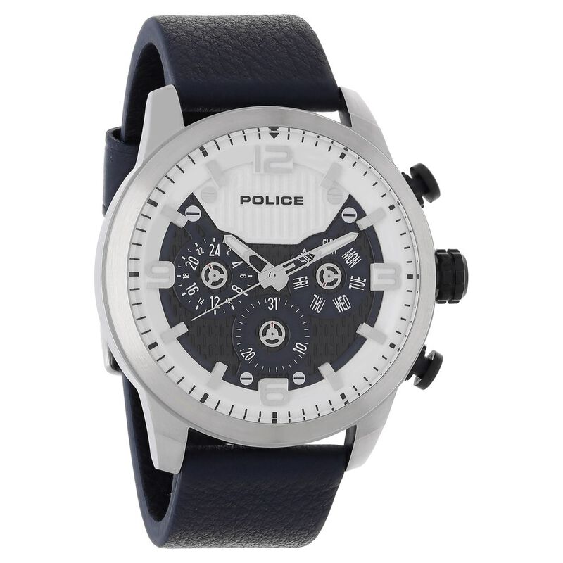 Buy Online Police Quartz Multifunction Silver Dial Leather Strap Watch ...
