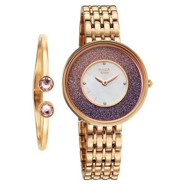 Buy Online Titan Raga Glimmers Quartz Analog Mother of Pearl Dial Rose Gold Metal Strap Watch ...