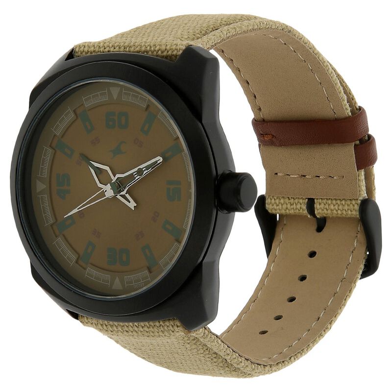 Buy Online Fastrack Explorer Quartz Analog Beige Dial Canvas Strap ...