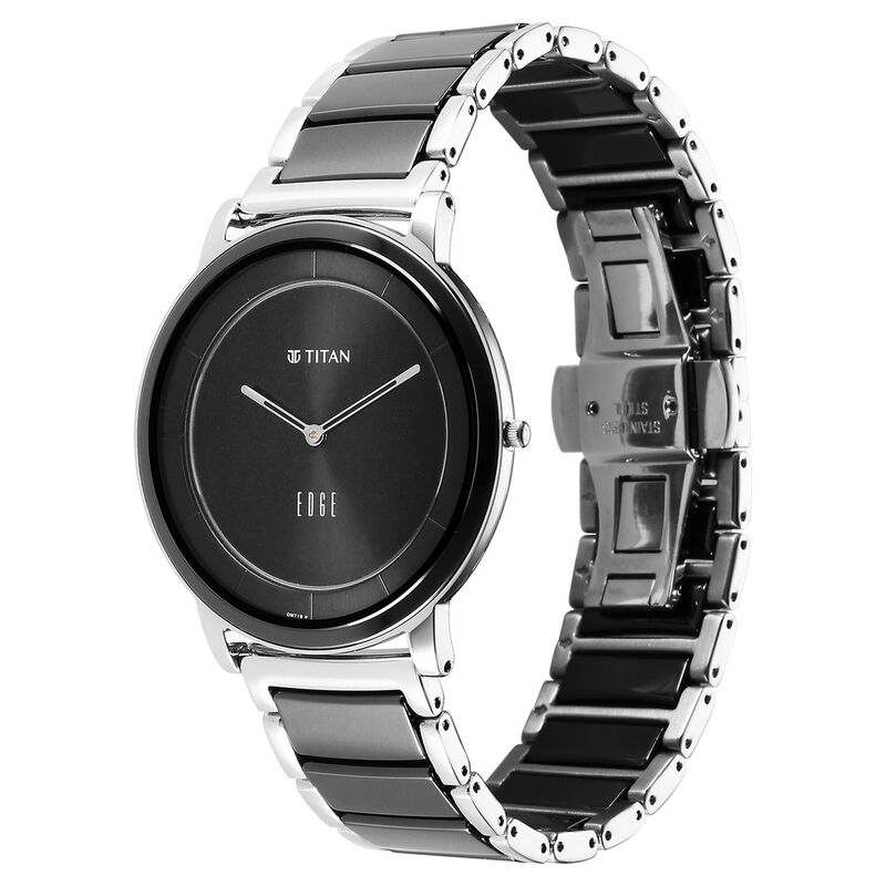 Buy Online Titan Edge Fusion Quartz Analog Black Dial Two Toned Steel ...