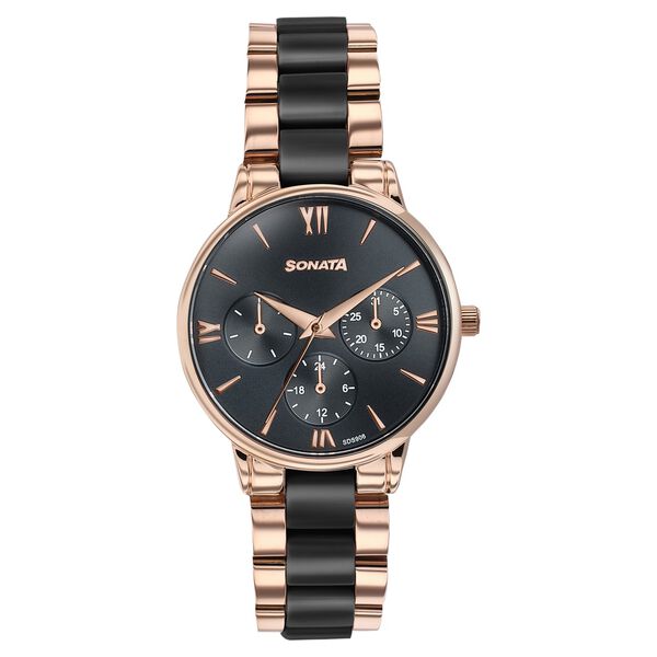 Buy Online Sonata Festive Quartz Multifunction Black Dial Two Toned ...