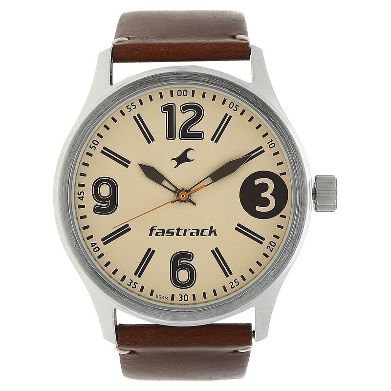 Buy Online Fastrack Bare Basics Quartz Analog Beige Dial Leather Strap ...