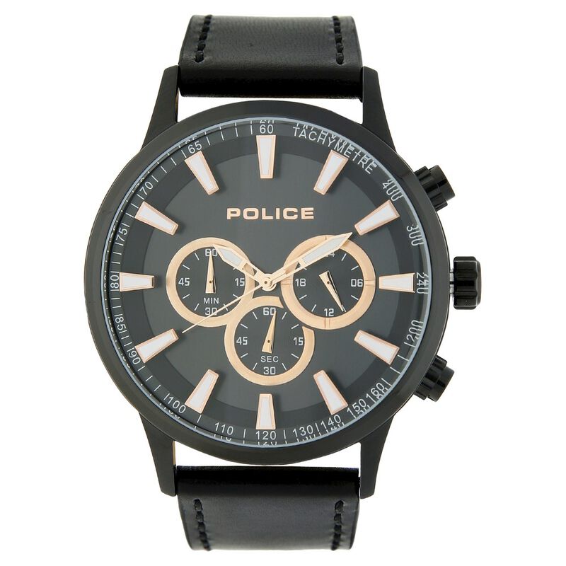 Buy Online Police Quartz Chronograph Black Dial Leather Strap Watch for ...